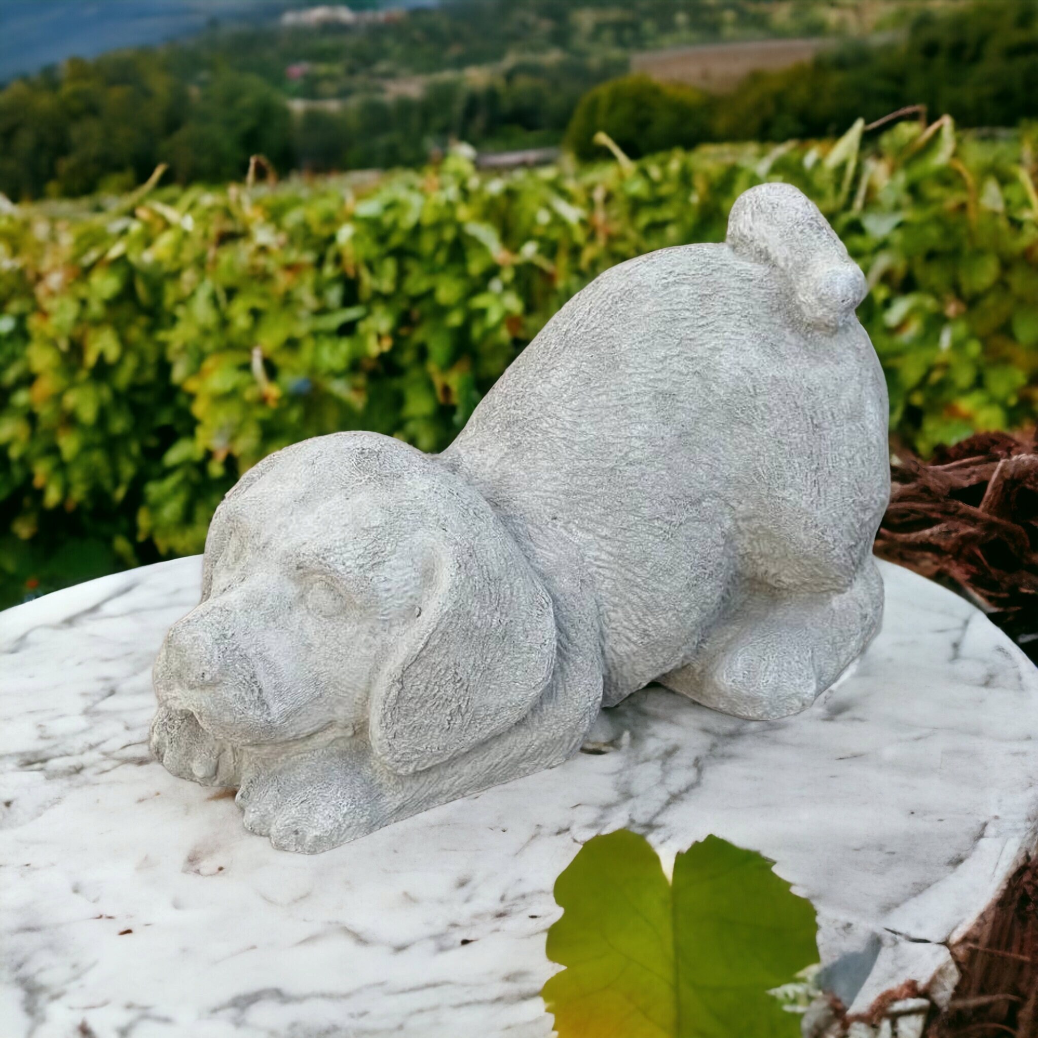 Stone Crouching Dog Statue Puppy Garden Outdoor Figure Playing Concrete ...