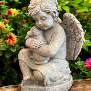 Angel Baby With Dog Statue Yard Cherub With Pet Sculpture Detailed ...