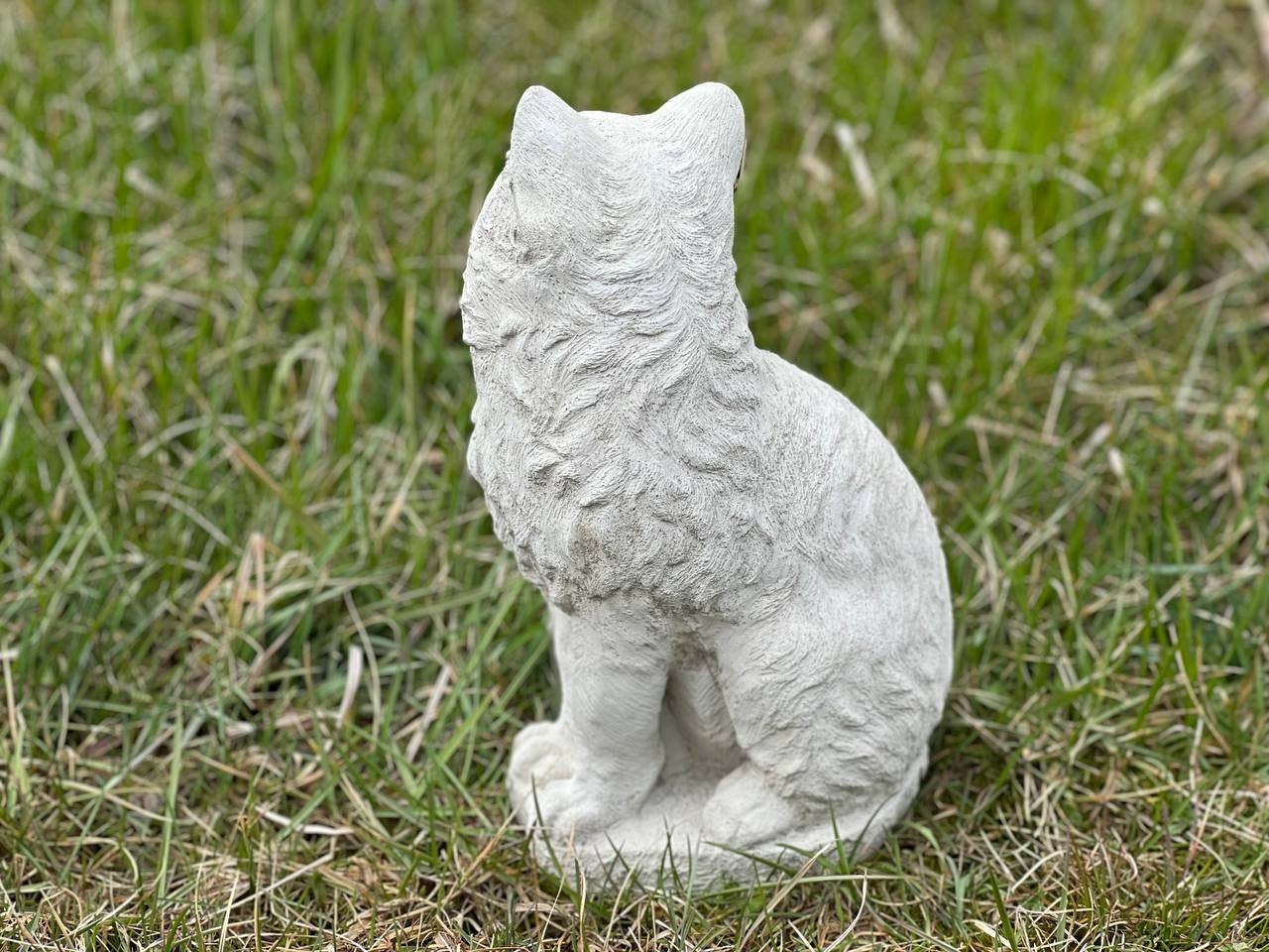 Stone Sitting Cat Statue Garden Kitten Memorial Ornament Pet Loss Gift ...