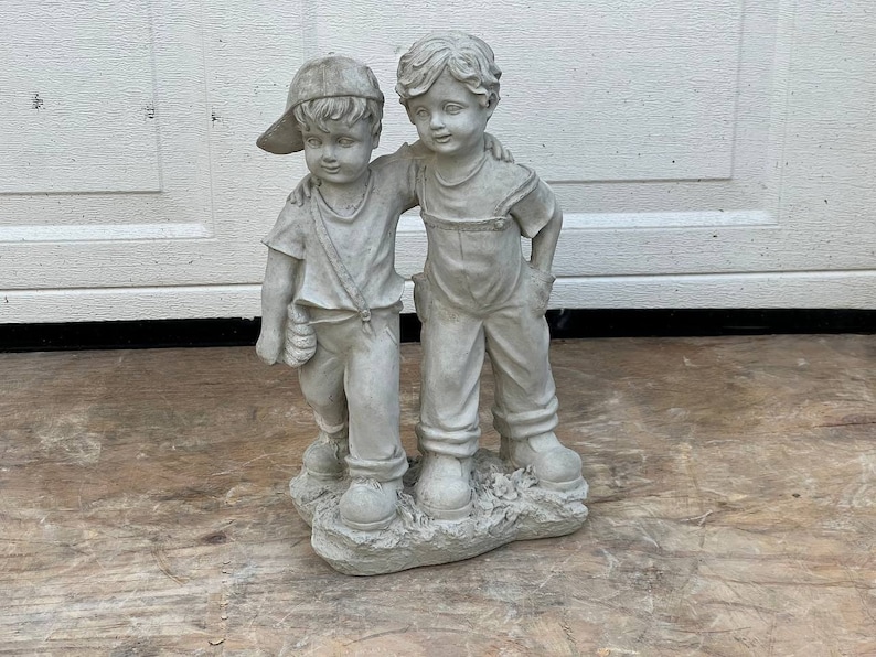 Standing Two Boys With Baseball Statue Concrete Boys on Base Playing ...