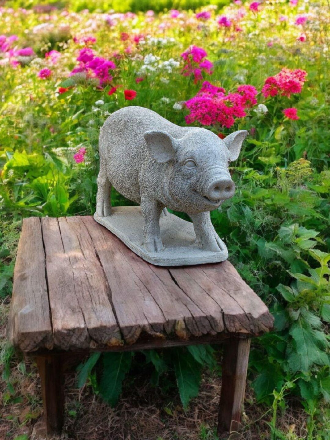 Concrete Pig Figurine Farm Pig on Base Outdoor Animal Decoration ...