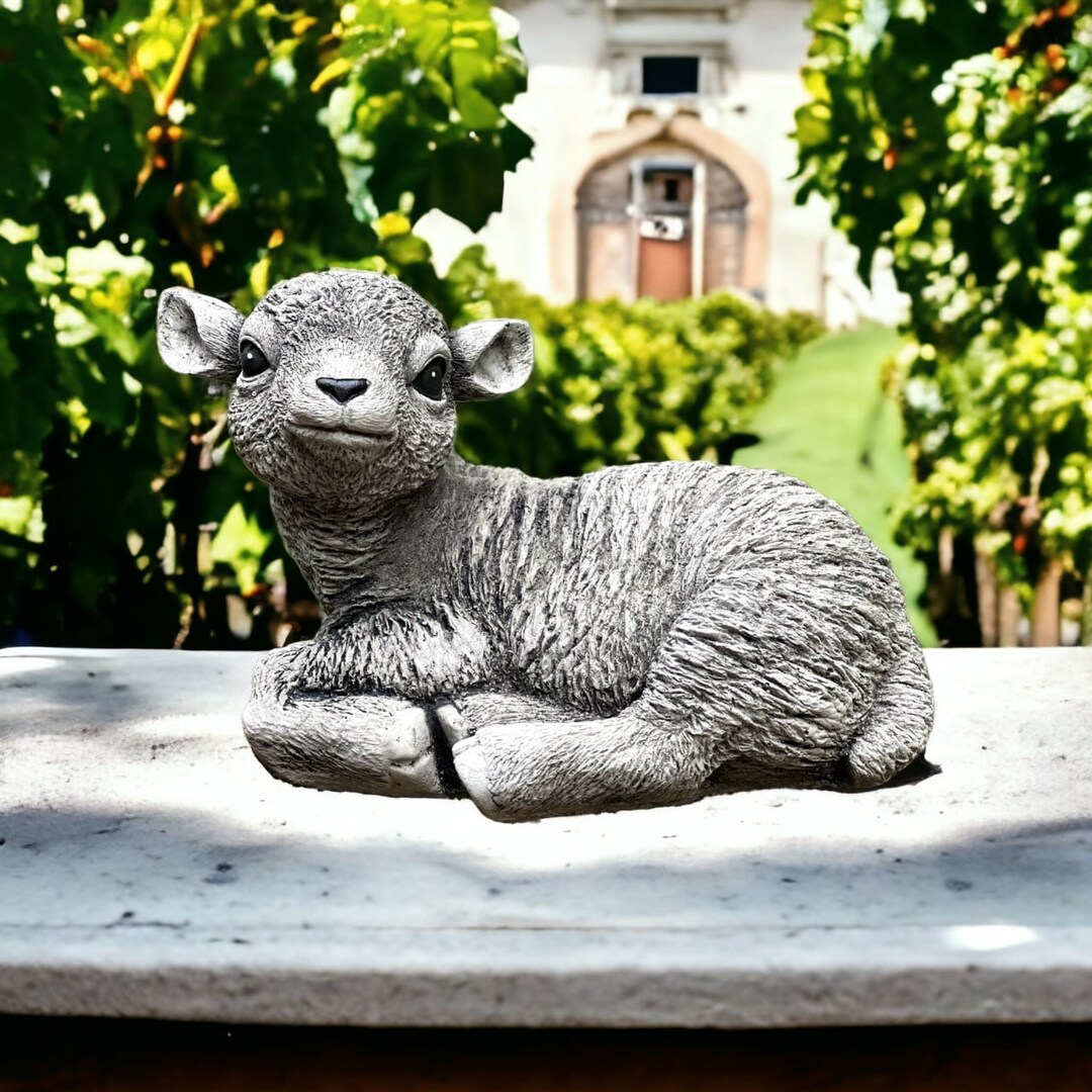 Laying Baby Sheep Statue Concrete Detailed Lamb Sculpture Realistic ...