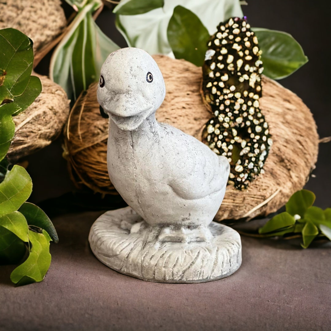 Cement Duckling Figure Small Duck on Base Figurine Concrete Farmhouse ...