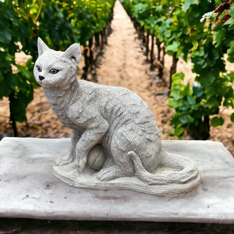 Life Size Cat With Ball Statue Sitting Playing Cat Sculpture Detailed ...