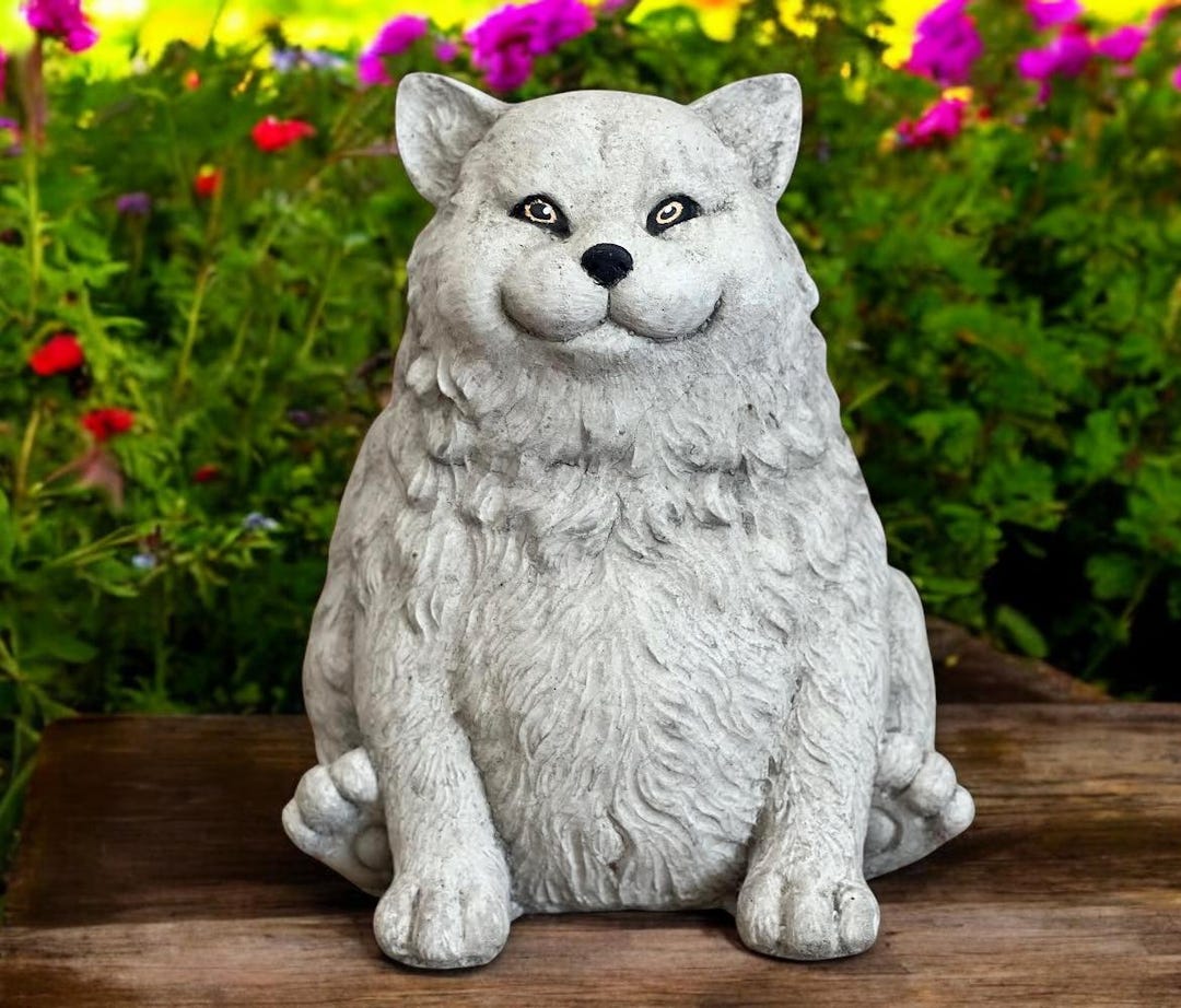 Sitting Cat Statue Cement Cat Sculpture Stone Pet Memorial Figure Cat ...