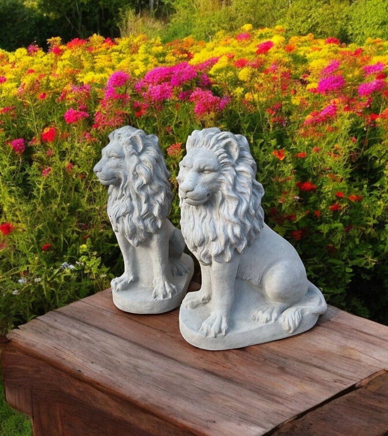 Extra Large Lions Statue Yard Lions Pair Massive Sculpture Garden Stone ...