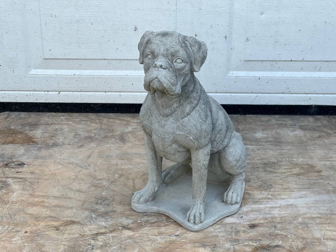 Realistic Boxer Dog Statue Concrete Sitting Boxer Figurine Outdoor Pet ...