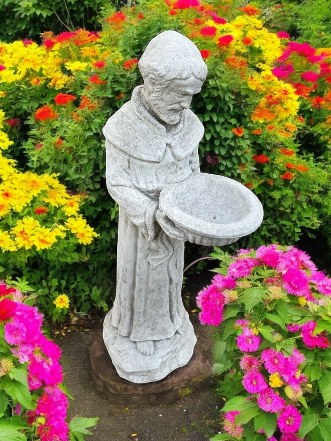 Cement Monk With Dish Statue Backyard Standing Man With Plate Sculpture ...