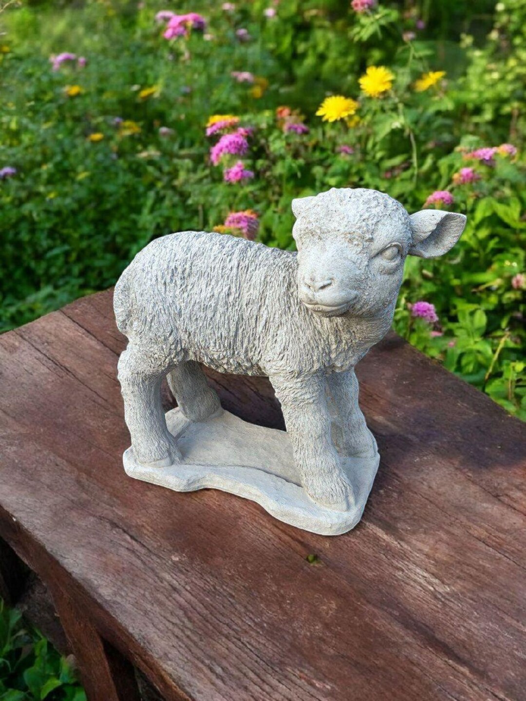 Standing Lamb Sculpture Concrete Lamb on Base Farm Animal Decoration ...