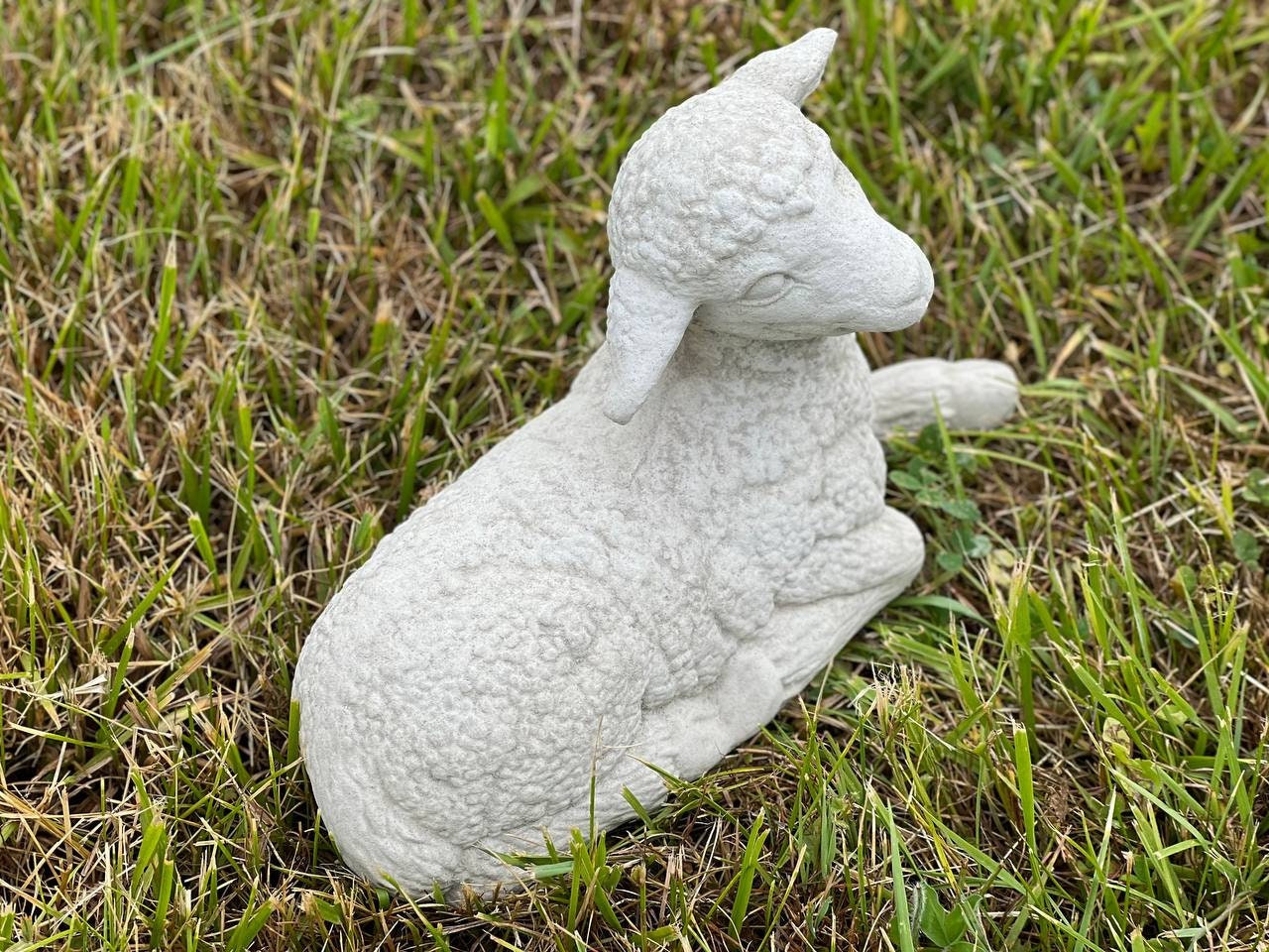 Laying Lamb Statue Cement Detailed Sheep Sculpture Concrete Farm Style ...