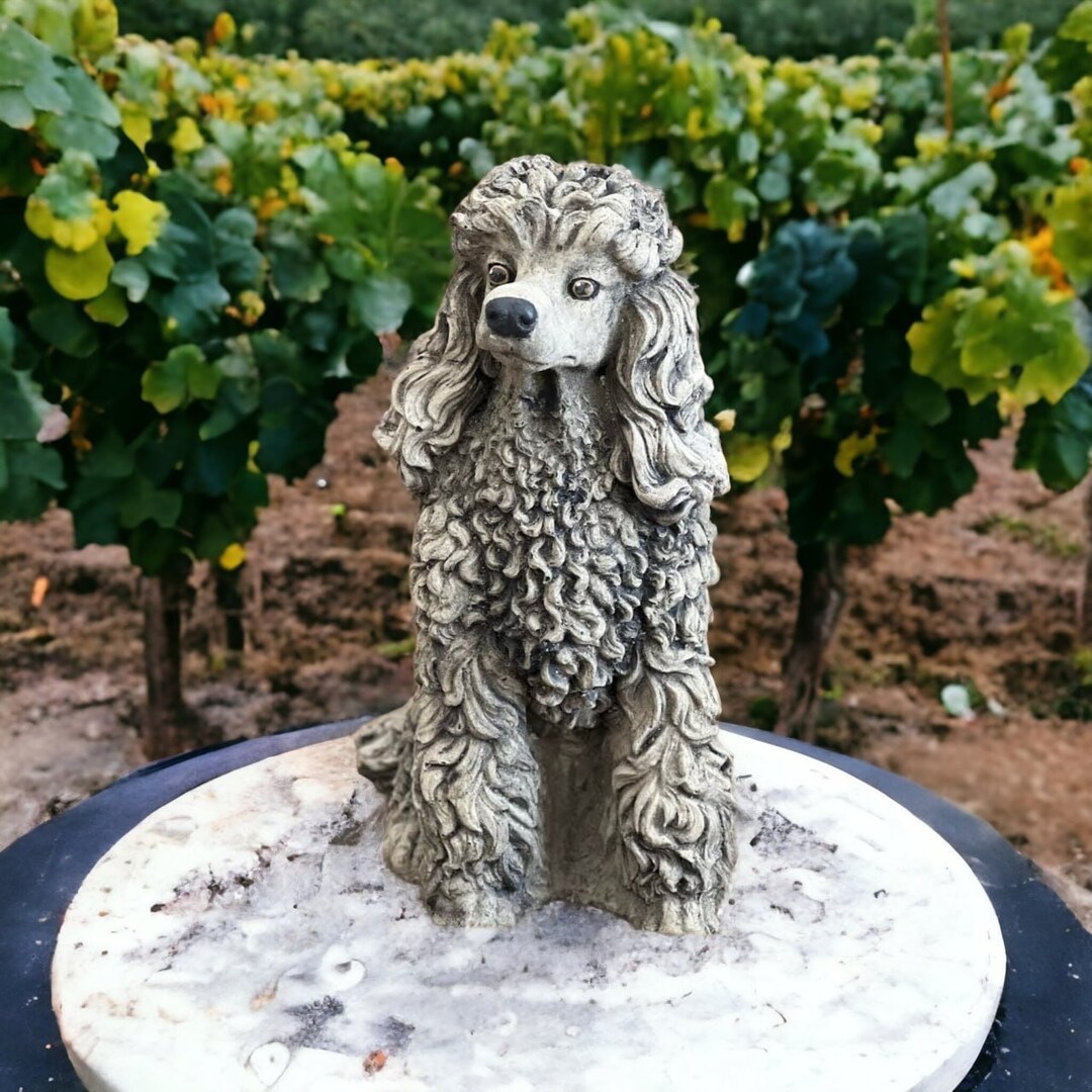 Realistic Poodle Dog Statue Concrete Dog Figurines Outdoor Garden ...