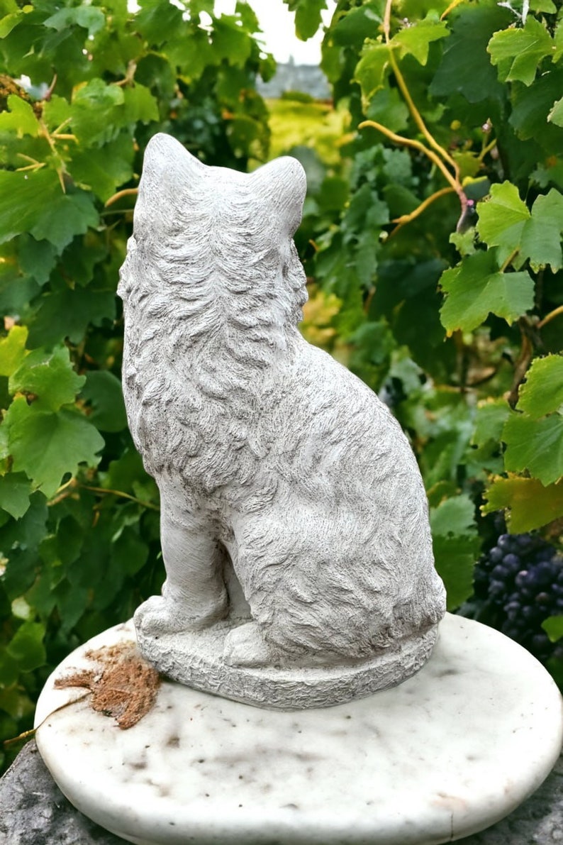Concrete Sitting Cat Statue Backyard Pet Memorial Figurine Cement Kitty ...