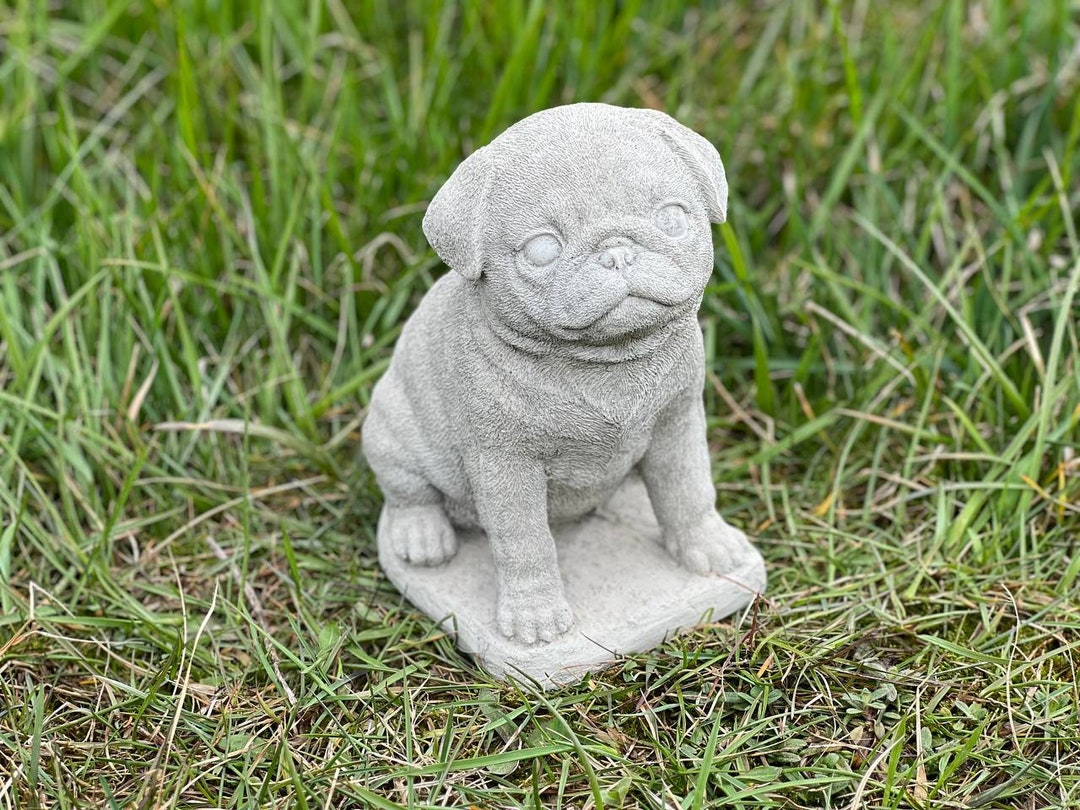 Garden Sitting Pug Dog Statue Concrete Home Pet on Base Sculpture ...