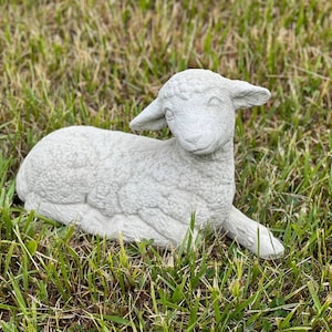 Laying Lamb Statue Cement Detailed Sheep Sculpture Concrete Farm Style ...