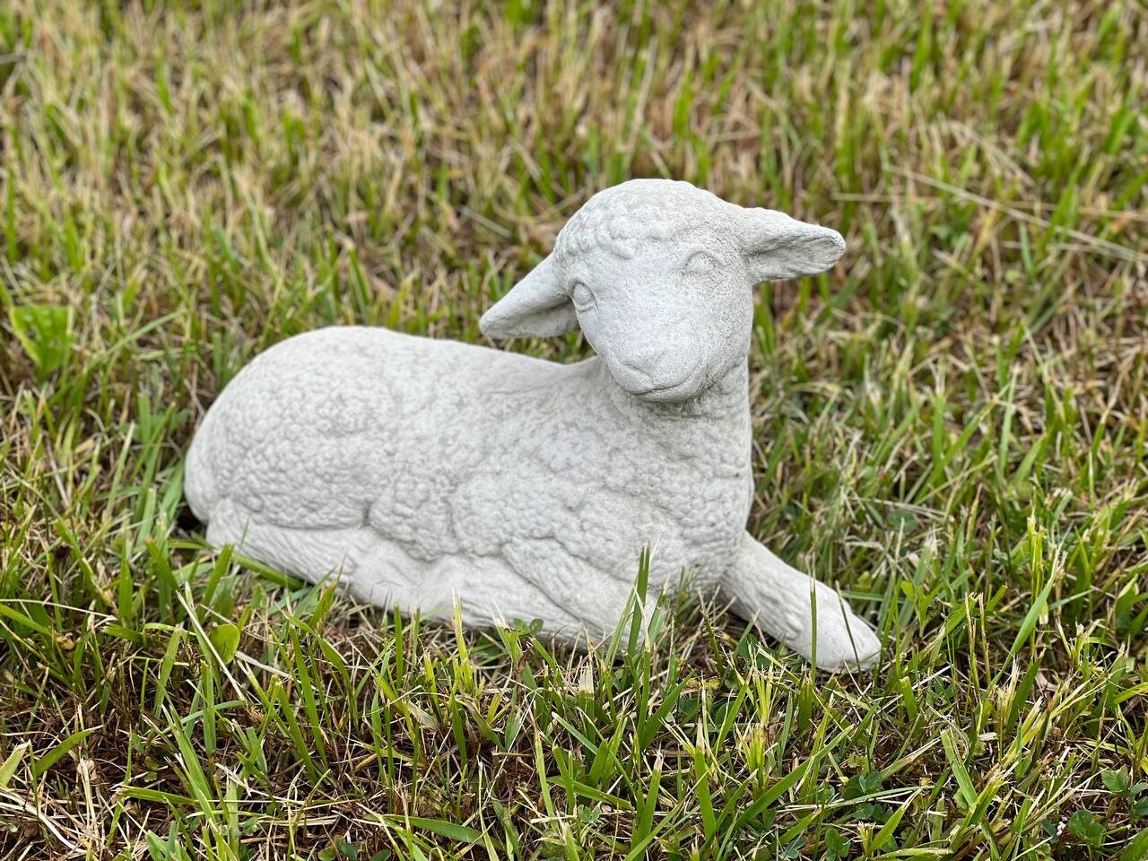 Laying Lamb Statue Cement Detailed Sheep Sculpture Concrete Farm Style ...