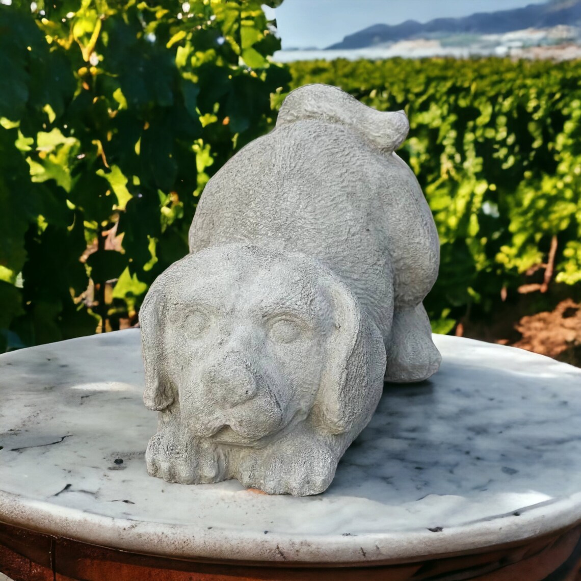 Stone Crouching Dog Statue Puppy Garden Outdoor Figure Playing Concrete ...