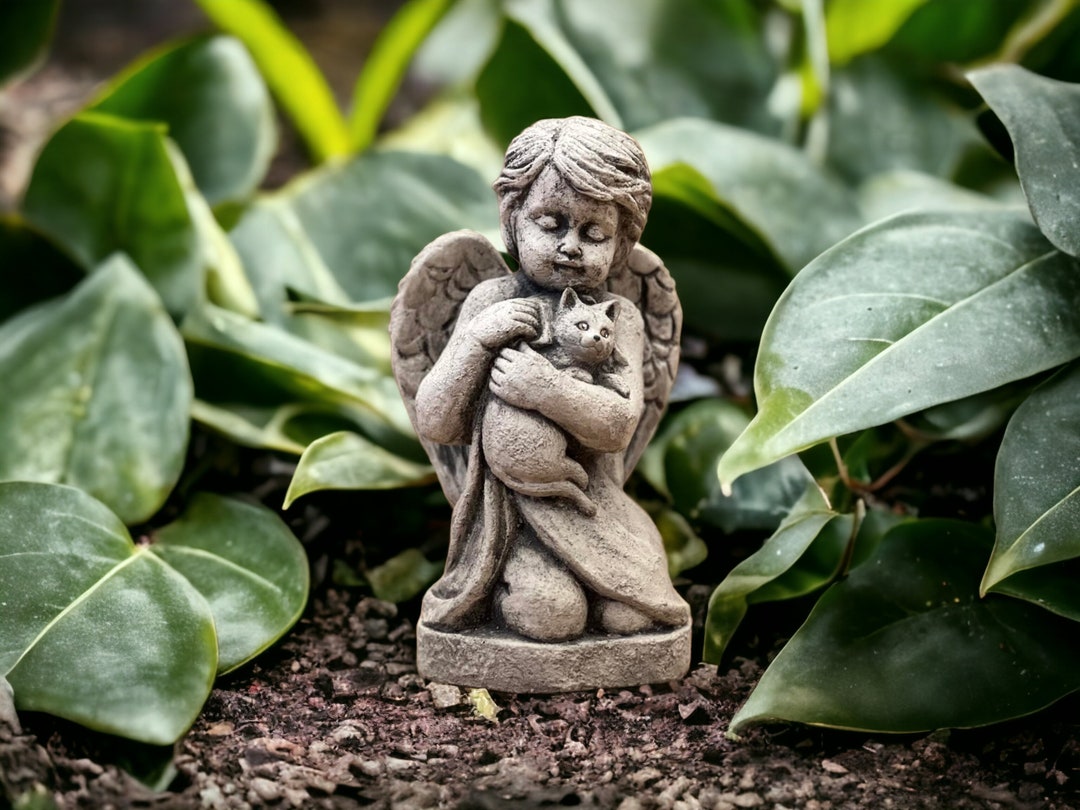 Angel With Cat Statue Concrete Religious Decoration Detailed Child ...