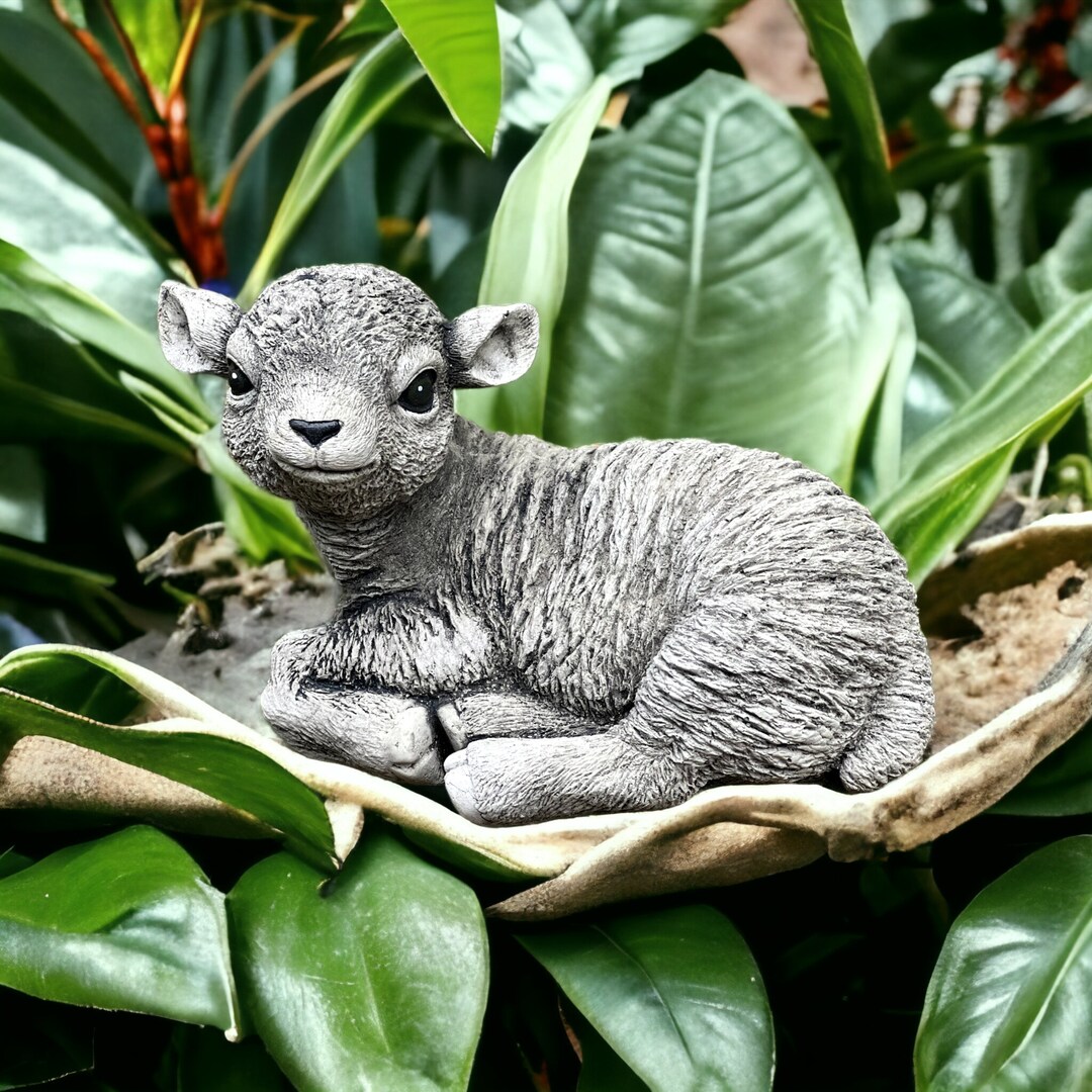 Detailed Laying Sheep Statue Concrete Resting Farm Lamb Figurine Cement ...