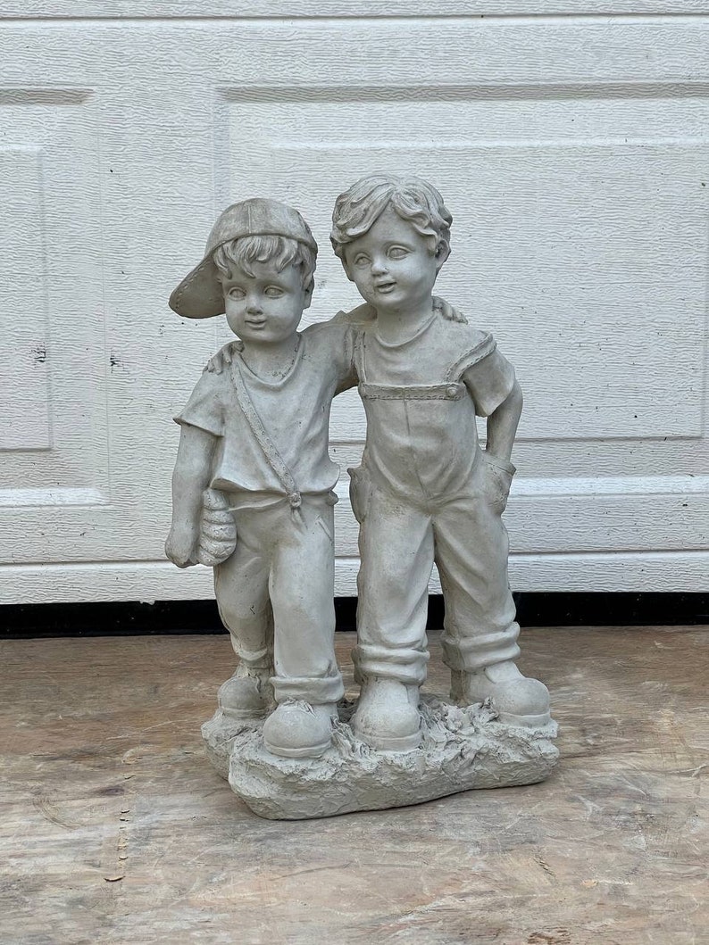 Standing Two Boys With Baseball Statue Concrete Boys on Base Playing ...