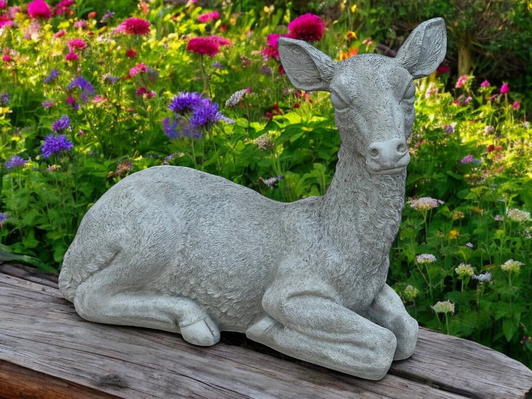 Concrete Deer Sculpture Laying Fawn Figure Massive Wild Animal Statue ...
