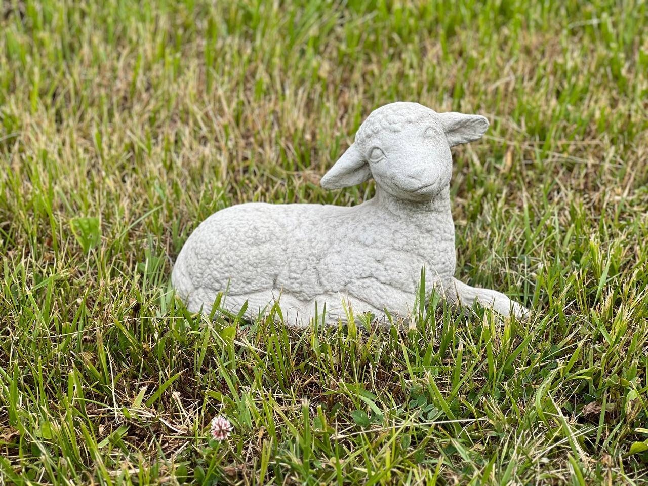 Laying Lamb Statue Cement Detailed Sheep Sculpture Concrete Farm Style ...