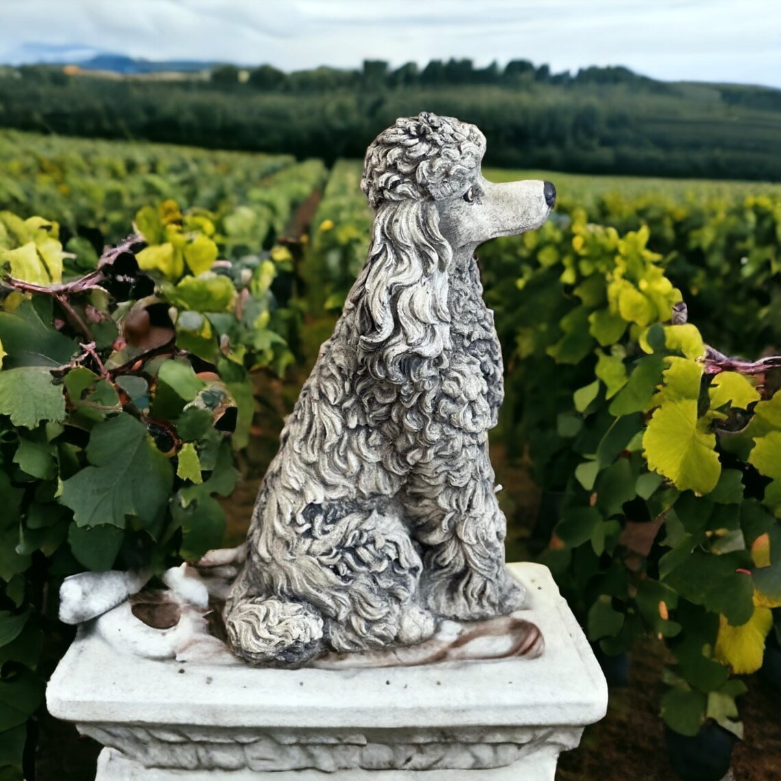Realistic Poodle Dog Statue Concrete Dog Figurines Outdoor Garden ...
