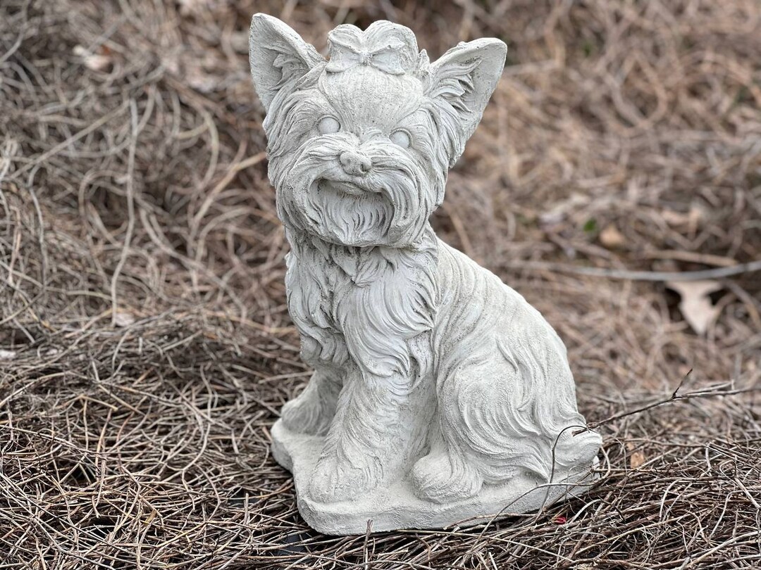 Garden Yorkie Statue Stone Dog Memorial Concrete Yorkie Figurine ...