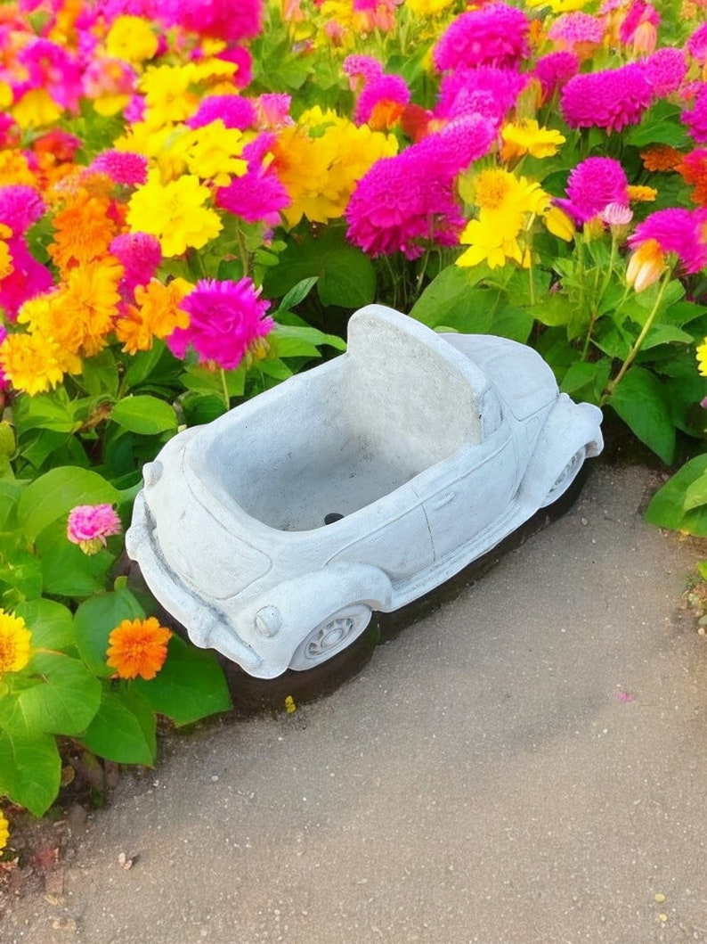 Outdoor Truck Planter Statue Concrete Flowers Pot Car Sculpture Garden ...