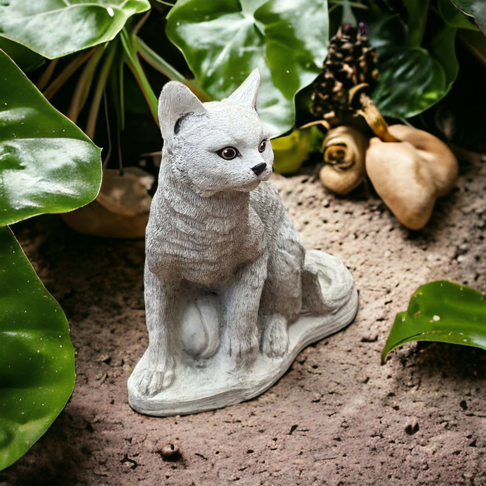 Cement Cat With Ball Statue Concrete Garden Pet Grave Marker Figure ...