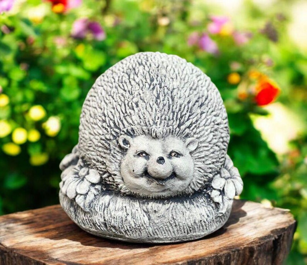 Concrete Hedgehog on Base Painted Hedgehog Figurine Forest Animal Art ...