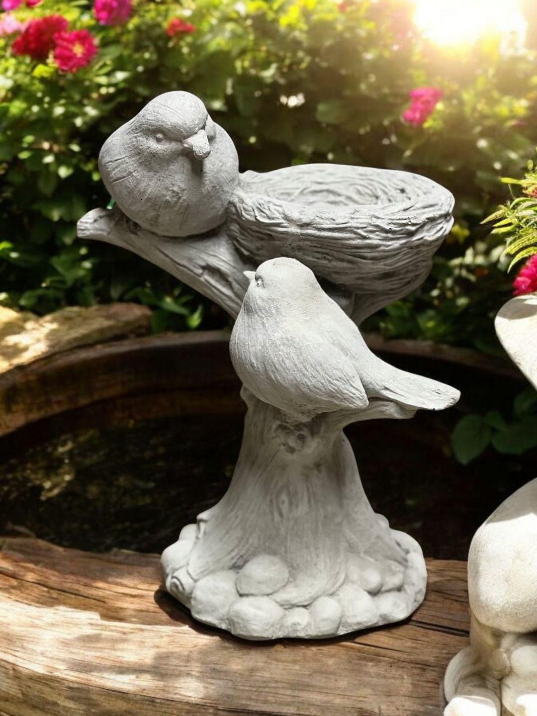 Stone Birds Figure Cement Birds Sculpture Yard Bird Bath Decoration ...