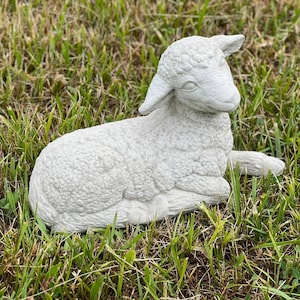 Laying Lamb Statue Cement Detailed Sheep Sculpture Concrete Farm Style ...
