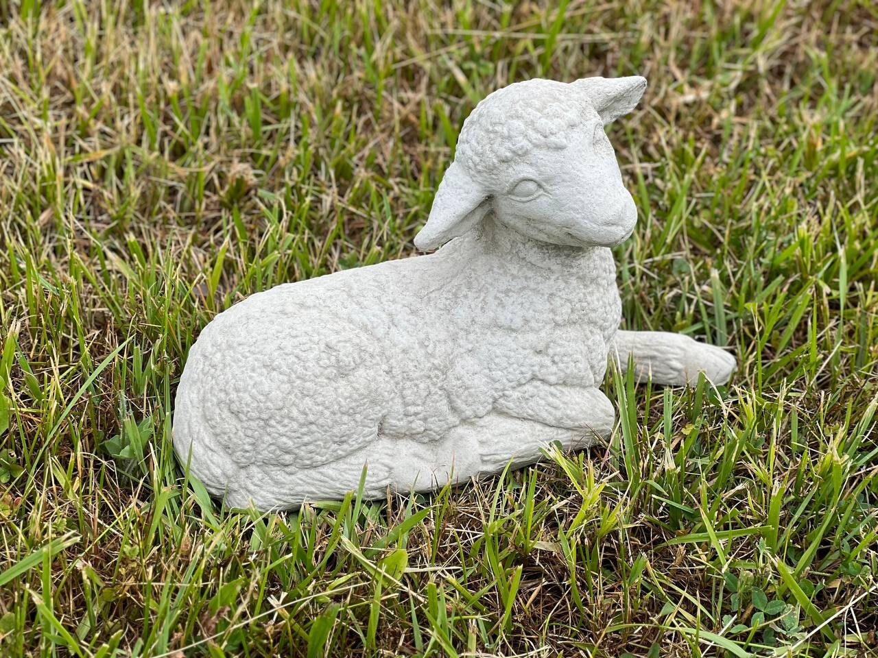 Laying Lamb Statue Cement Detailed Sheep Sculpture Concrete Farm Style ...