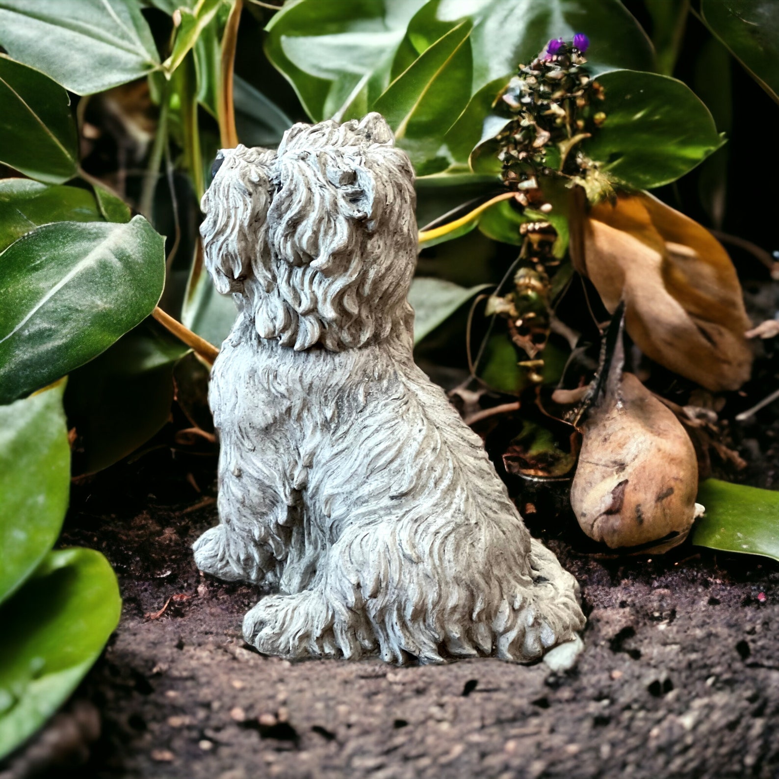 Realistic Maltese Dog Sculpture Concrete Backyard Pet Memorial Figurine ...