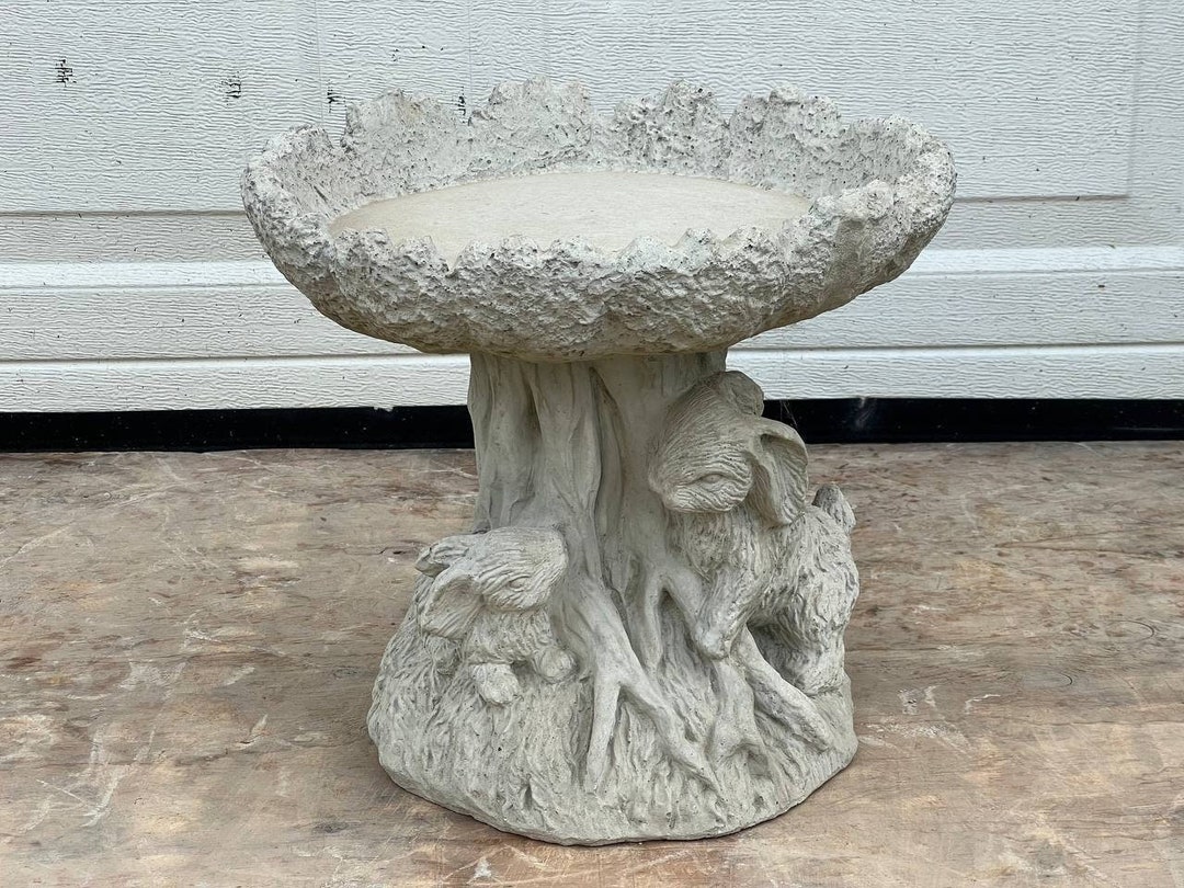 Massive Birds Bath Statue Detailed Birds Water Bowl With Rabbits Stone ...