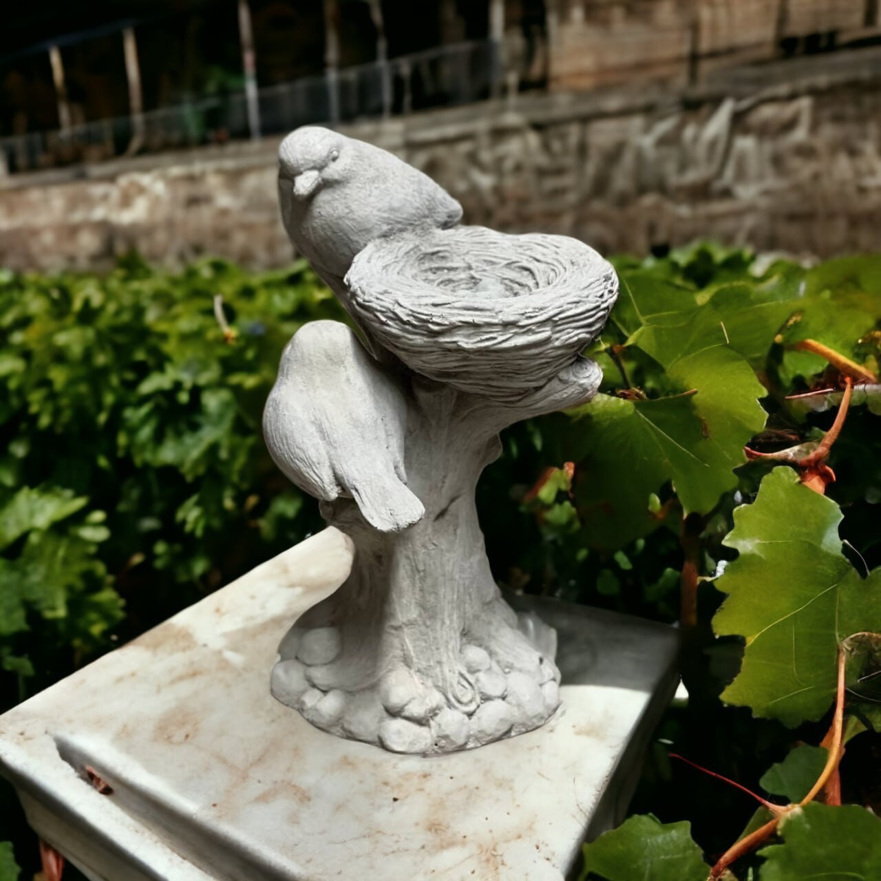 Concrete Birds With Nest Statue Detailed Two Bird Figurine Cement ...