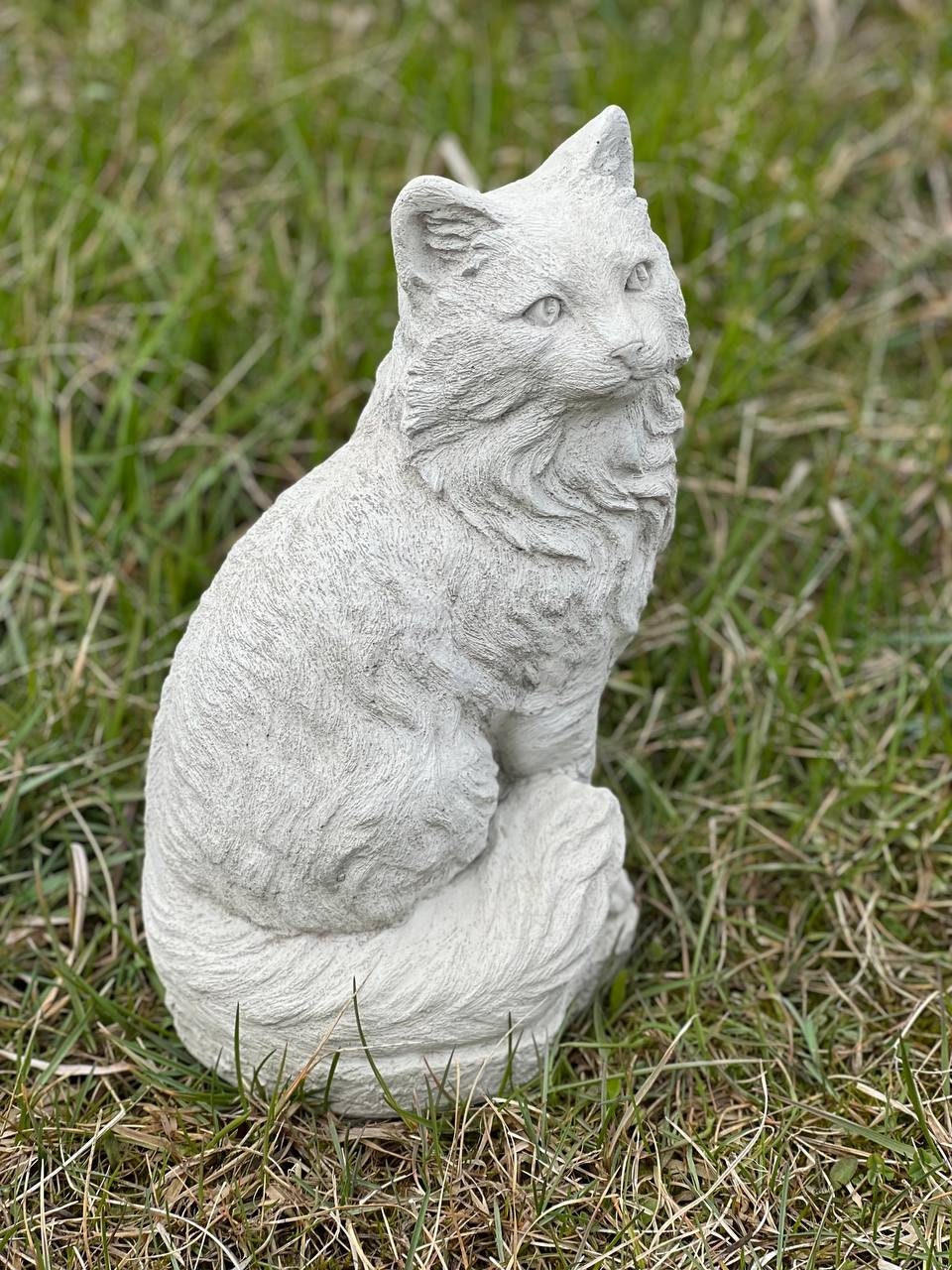Stone Sitting Cat Statue Garden Kitten Memorial Ornament Pet Loss Gift ...