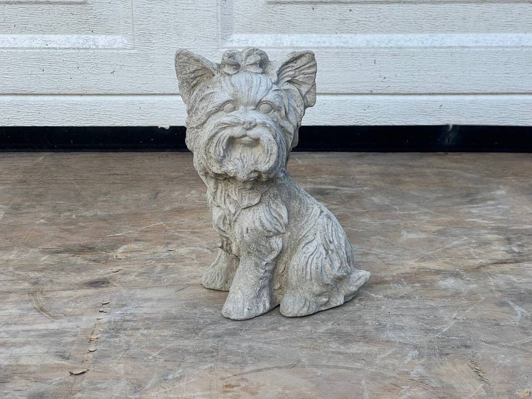 Detailed Yorkie Dog Statue Concrete Yorkshire Terrier Memorial Figurine ...