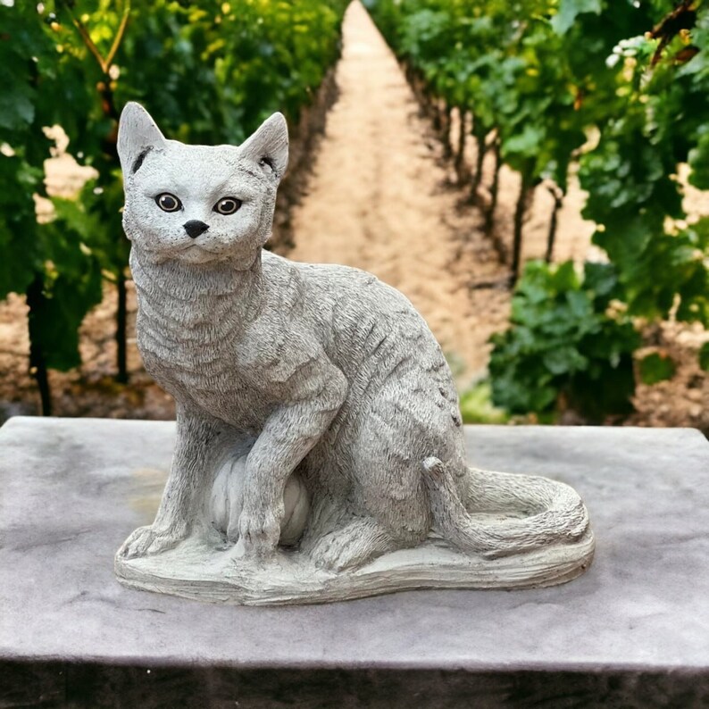Life Size Cat With Ball Statue Sitting Playing Cat Sculpture Detailed ...