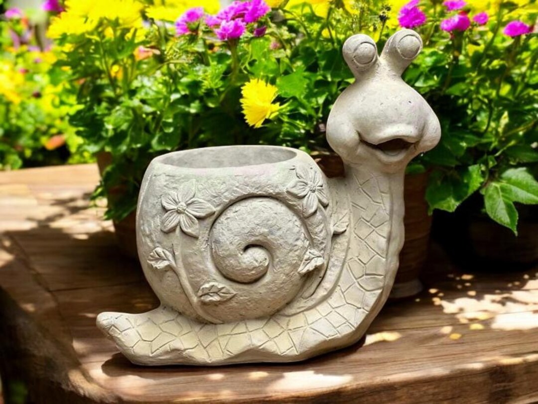 Concrete Snail Planter Figure Stone Flowers Pot Statue Detailed Snail ...