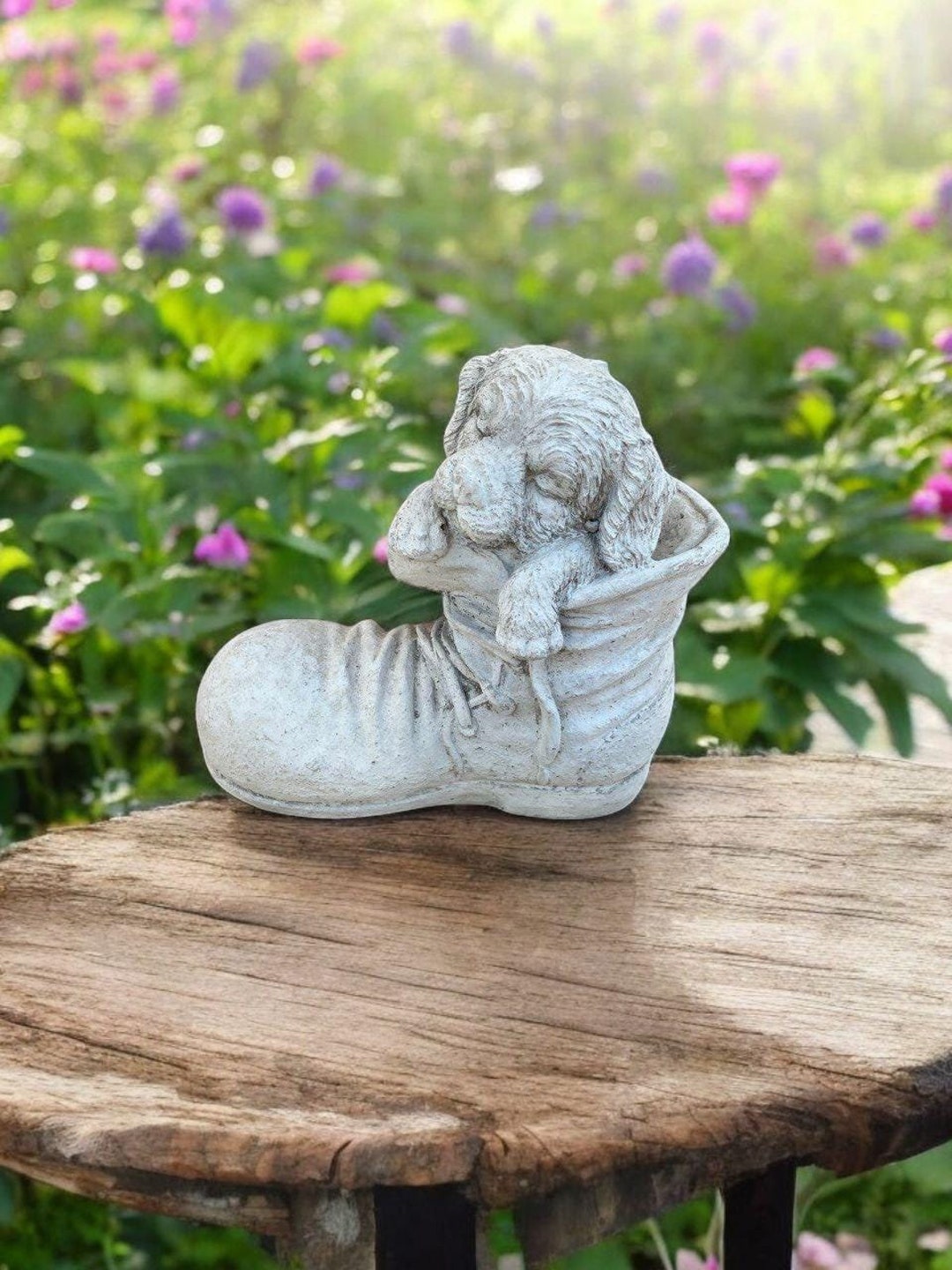Stone Puppy Sculpture Realistic Pet Decoration Cement Dog Figure ...