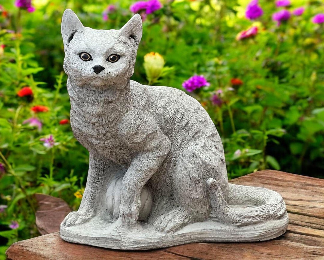 Home Cat Figure Pet Concrete Art Backyard Kitten Statue Cat Garden ...
