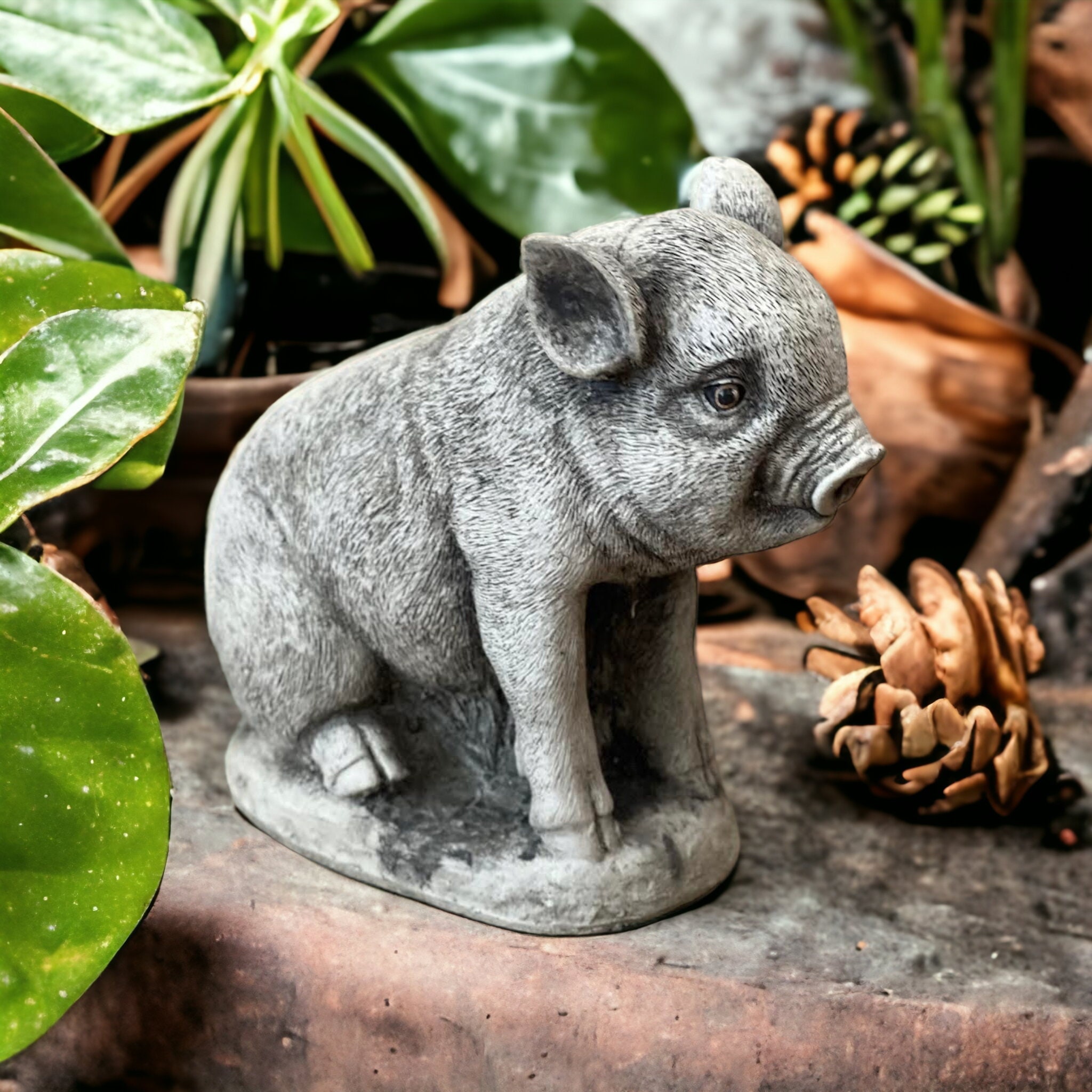 Realistic Pig Statue Cement Sitting Farm Animal Figurine Concrete ...