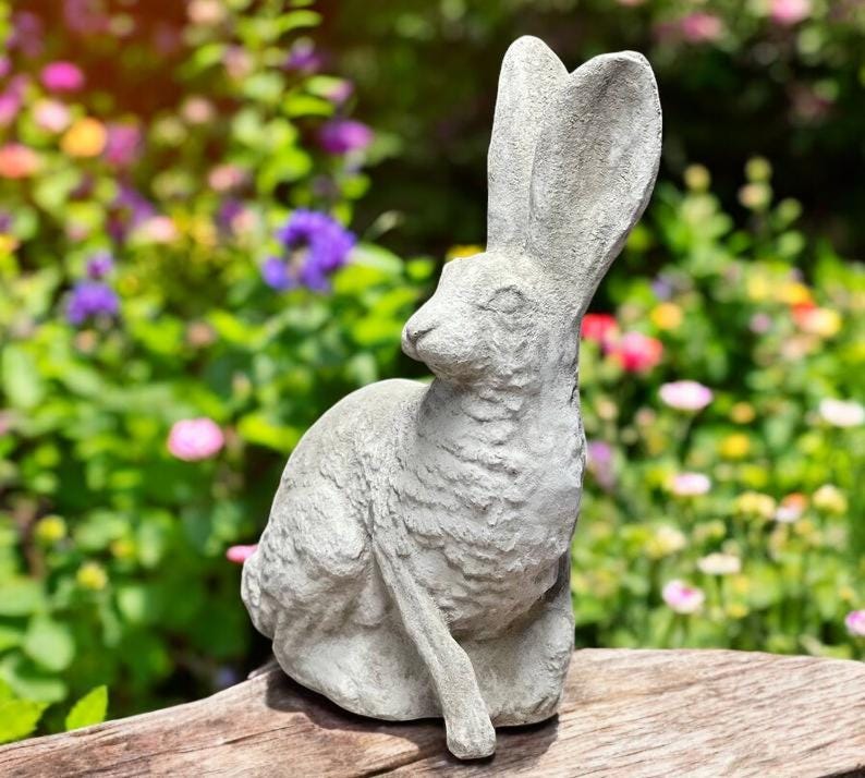 Realistic Stone Rabbit Statue Sitting Wild Bunny Figure Concrete Forest ...