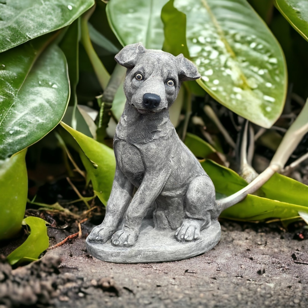 Stone Jack Russell Terrier Dog Statue Cement Painted Sitting Puppy ...