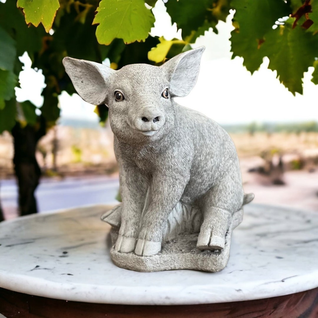 Garden Farm Pig Statue Cement Pig on Base Sculpture Backyard Farmhouse ...
