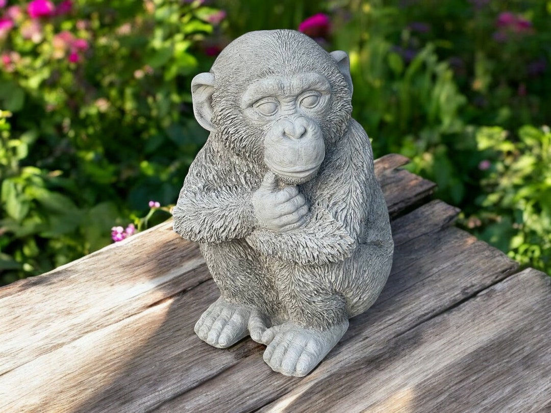 Detailed Monkey Sculpture Outdoor Sitting Chimpanzee Statue Stone Wild ...