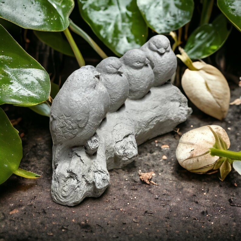 Concrete Five Birds on Branch Statue Cement Realistic Cardinals ...