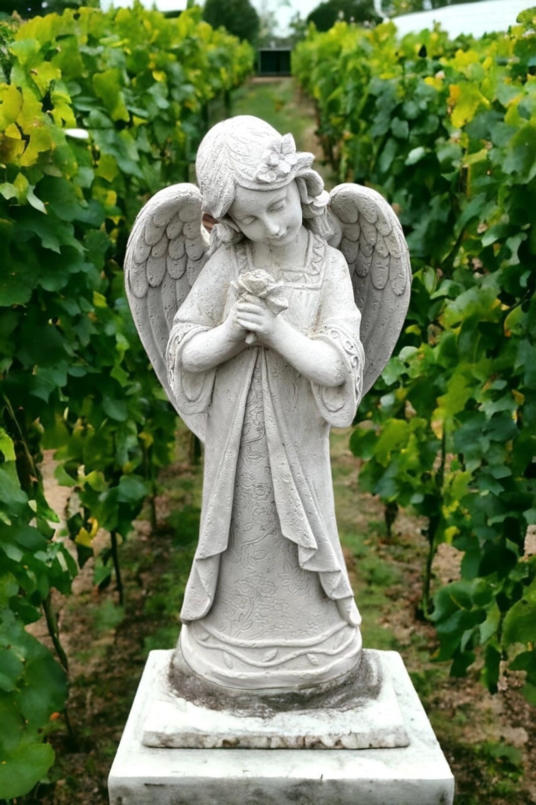 Solid Angel Statue for Garden Outdoor Girl in Dress Memorial Sculpture ...