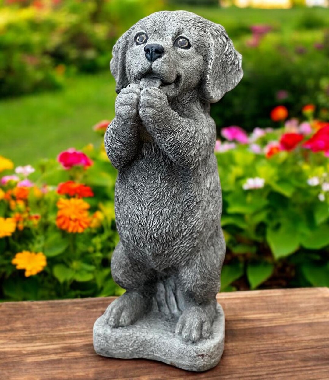 Cement Begging Dog Sculpture Concrete Puppy on Base Statue Pet Memorial ...
